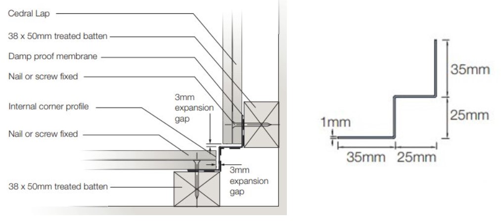 Internal Aluminium Corner Profile for Cedral Lap | 3m length | Cedral ...